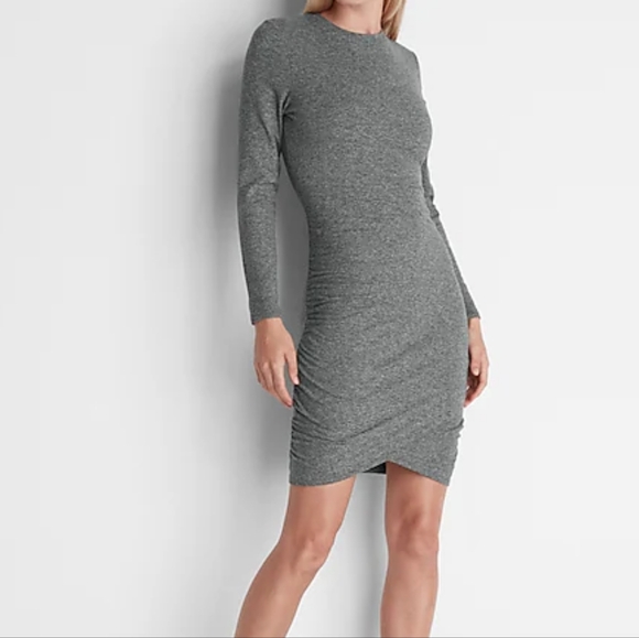 Express | Dresses | Body Contour Cozy Ruched Long Sleeve Mini Dress ...